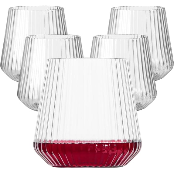 40 Pack 14oz Plastic Ribbed Wine Glasses, Clear Disposable Unbreakable ...
