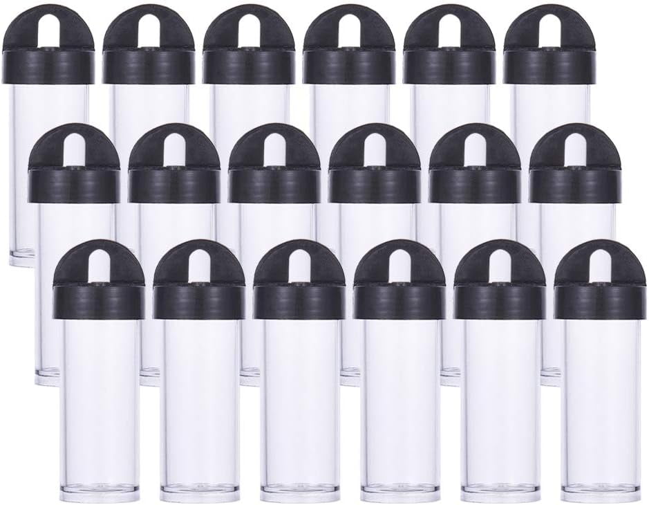 40 Pack 24x56mm Clear Plastic Bead Tubes with Black Screw-Top Lids for ...