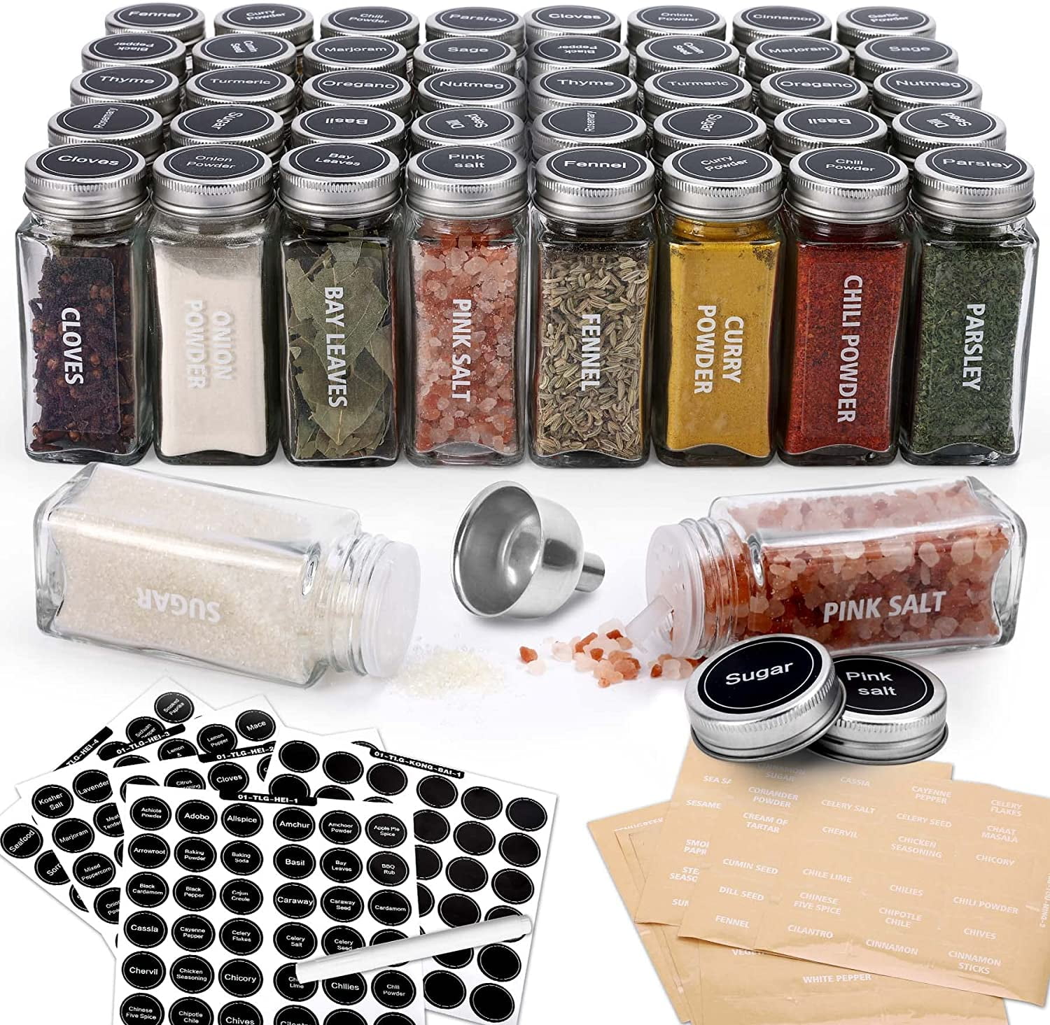 40-Pack 3.5 OZ Glass Spice Jars with 324 Labels, Shaker Lids and ...