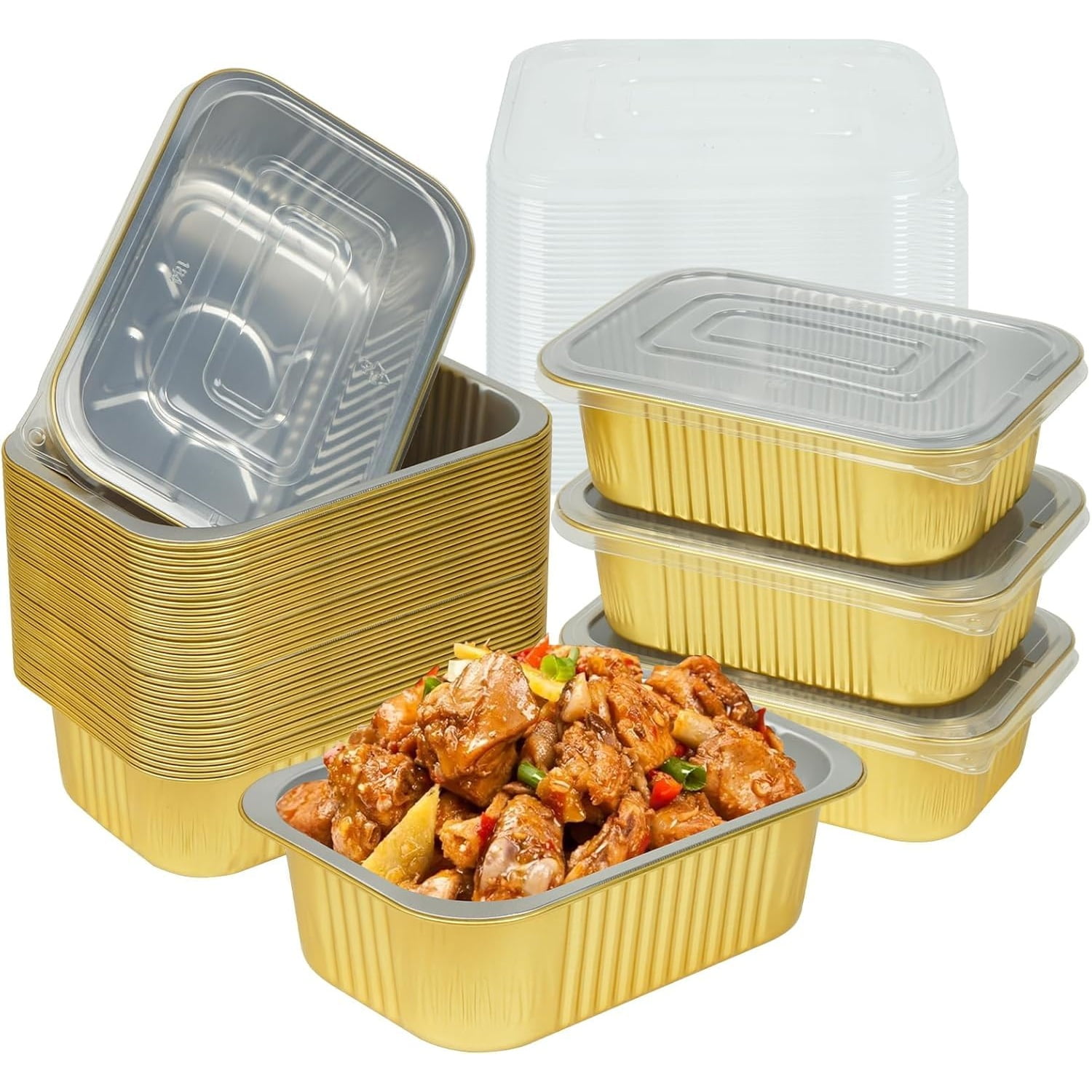 40 Pack 3 LB Aluminum Foil Pans with Lids Heavy Duty, 48 Ounce 8.7"×6.6 ...