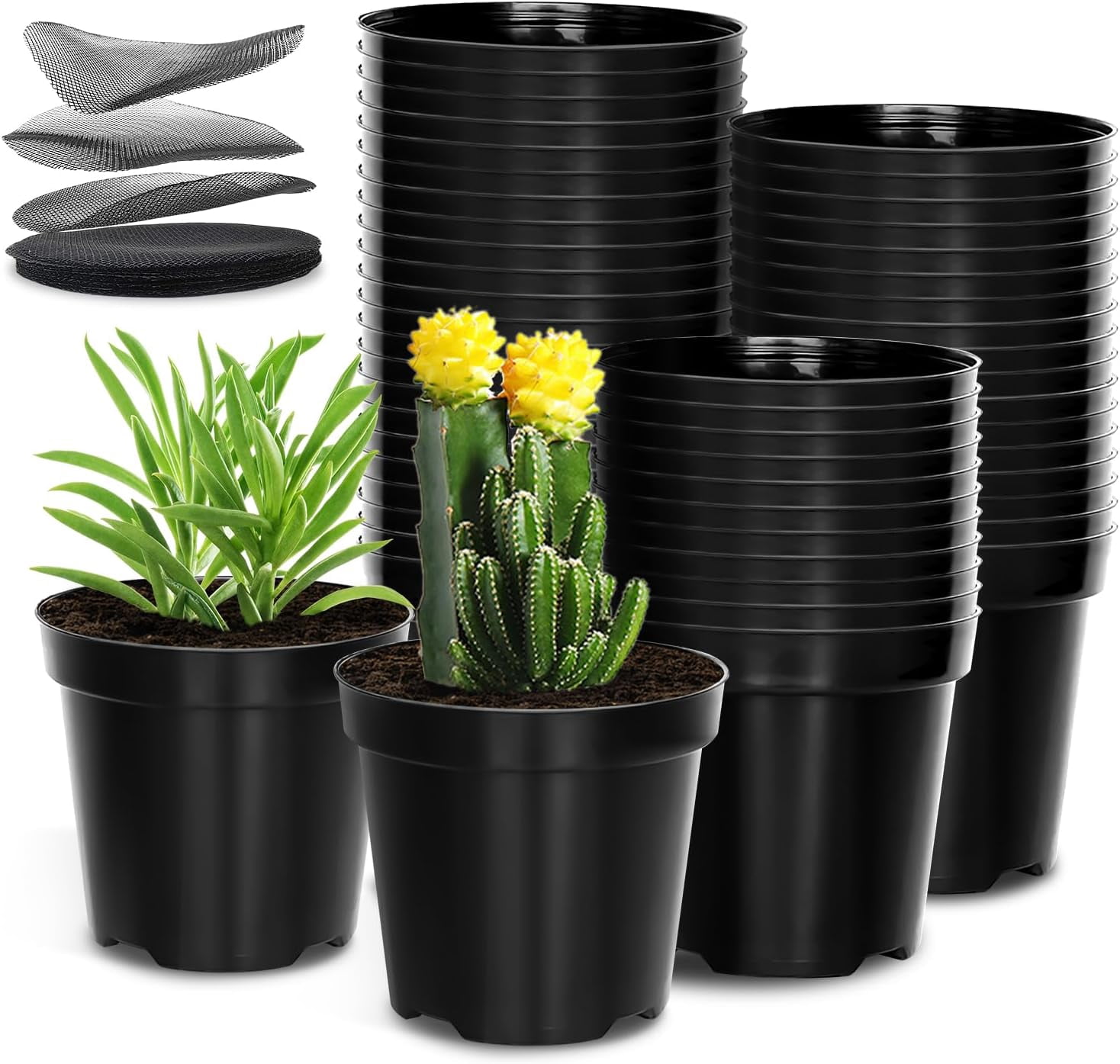 40 Pack 4 Inch Plant Nursery Pots with Mesh Pad, Sturdy Plastic Flower ...