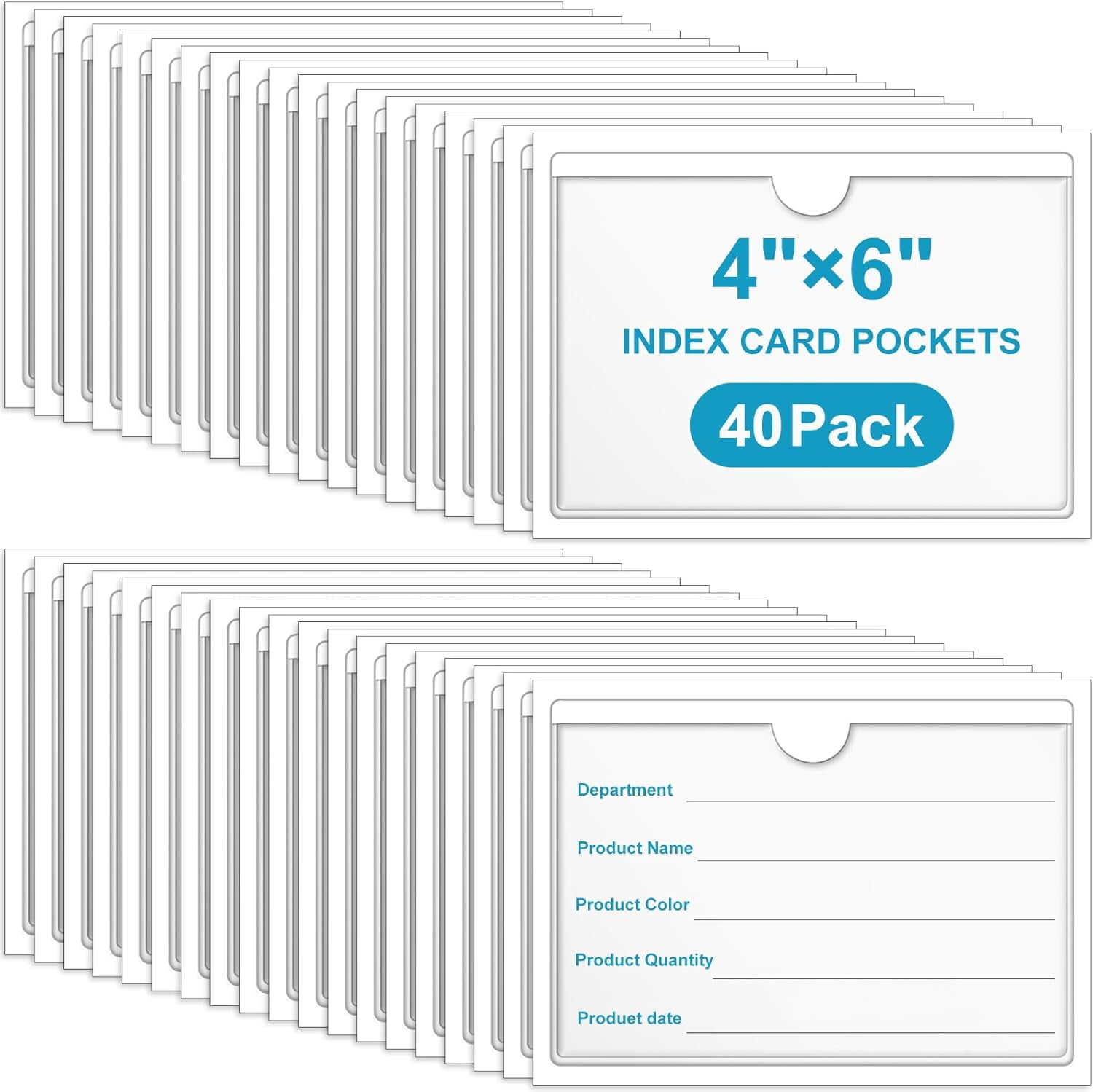 40 Pack 4" x 6" Index Card Pockets with Top Open Self-adhesive Index ...