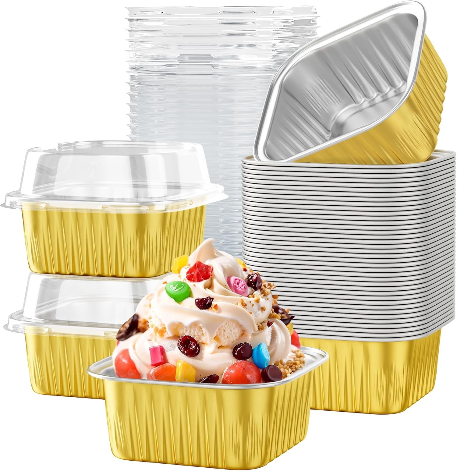 40 Pack 5 OZ Mini Cake Pans with , Disposable Square Foil Brownie ...