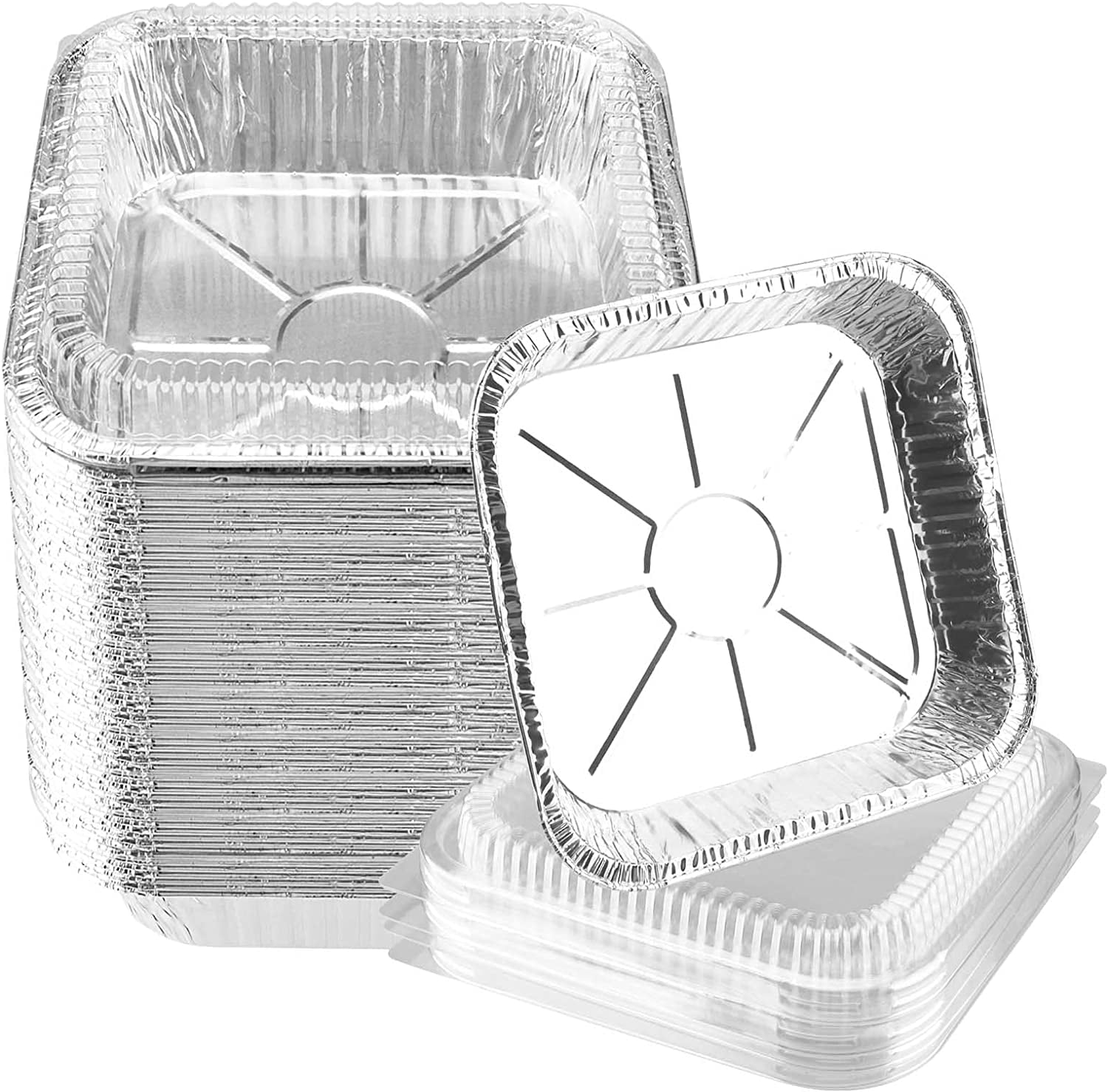 40 Pack 8" x 8" Square Aluminum Foil Pans with Clear Lids, Disposable ...