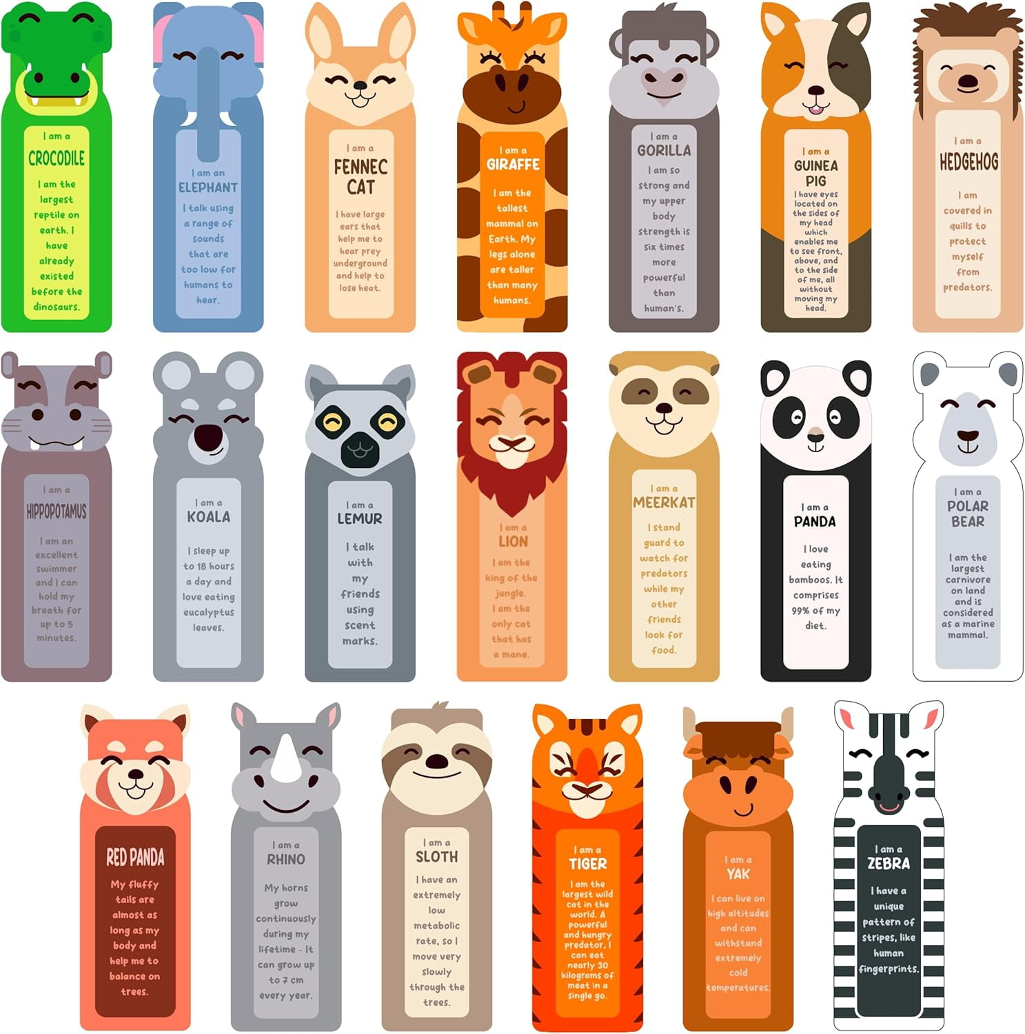 40 Pack Animal Bookmarks for Kids – 20 Cute Designs – Bulk Reading ...