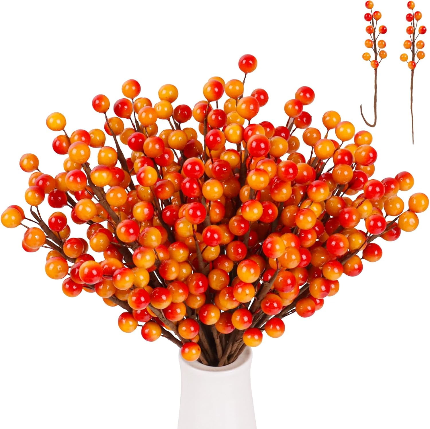 40 Pack Artificial Fall Berry Stems - 6.5 Inch Orange Berry Branches ...