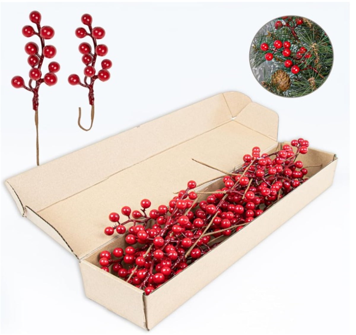 40 Pack Artificial Red Berry Stems,Christmas Tree Decorations,8.26-Inch ...