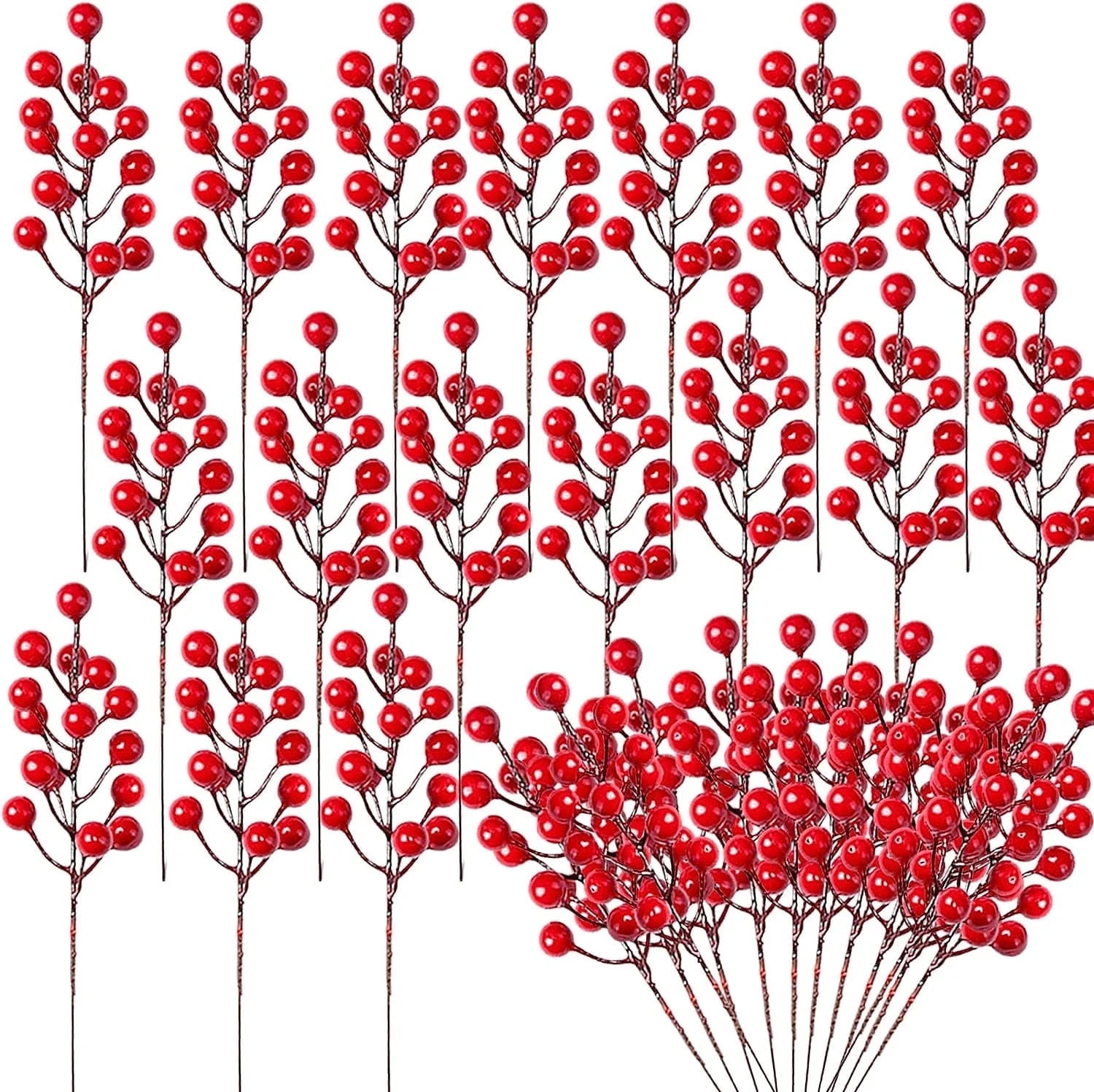 40 Pack Artificial Red Berry Stems Trianu Holly Christmas Berries for ...