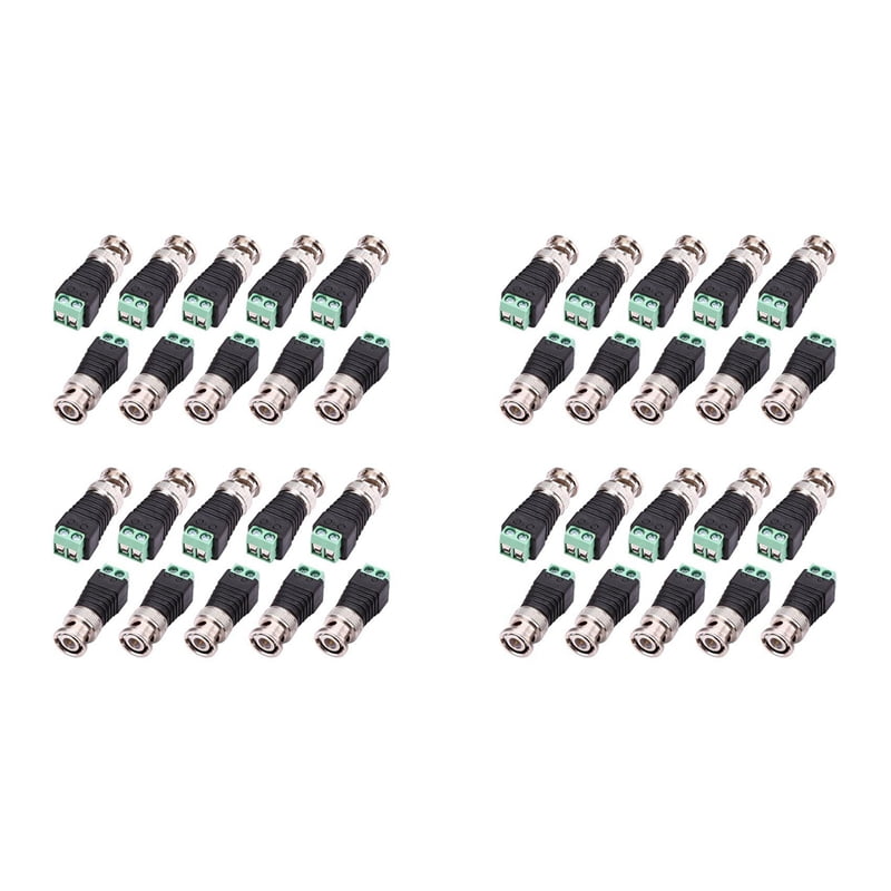 40 Pack BNC Balun Connector and Camera Terminal Male Adapter for CCTV ...