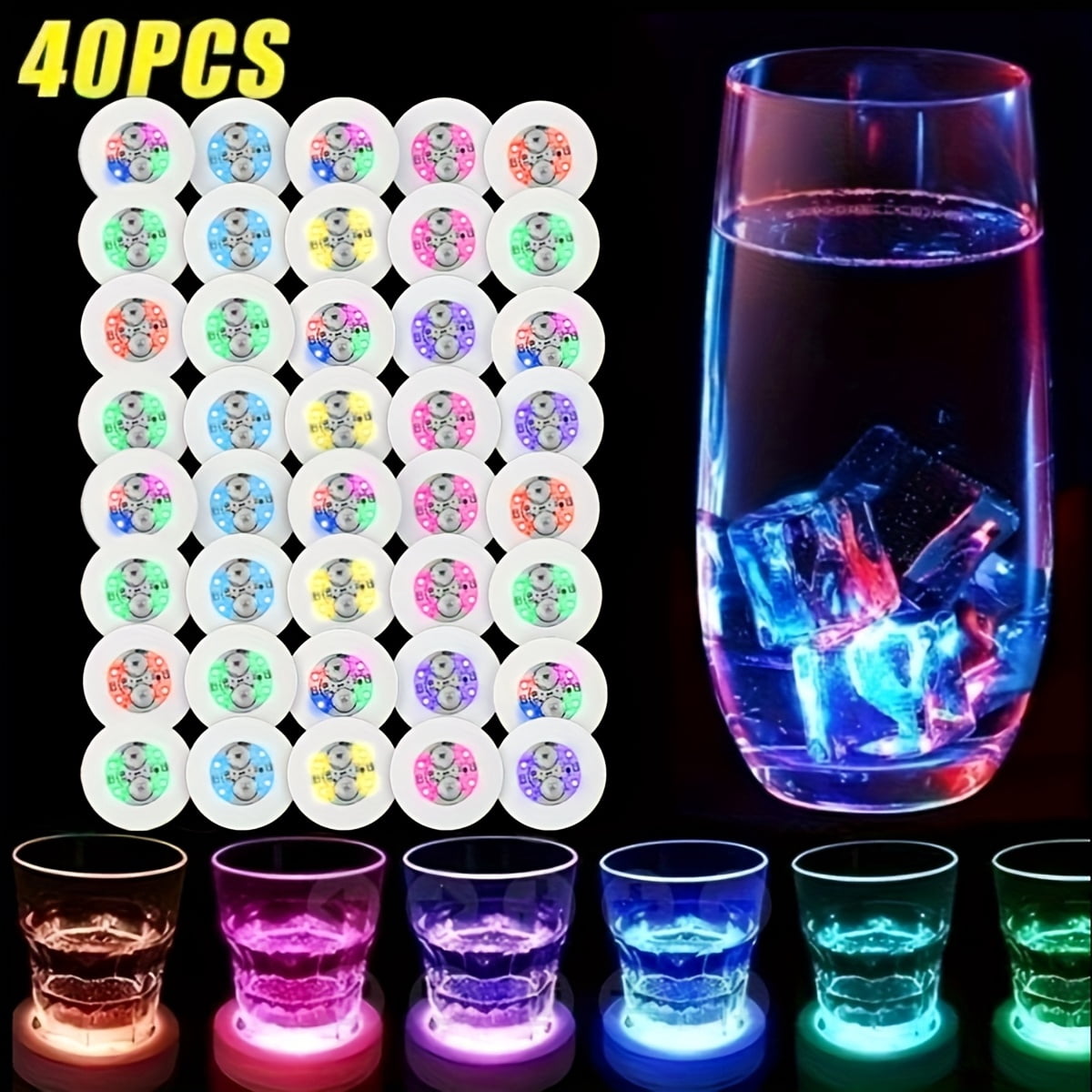 40-Pack Battery-Powered LED Light-Up Drink Coasters in Assorted Colors ...