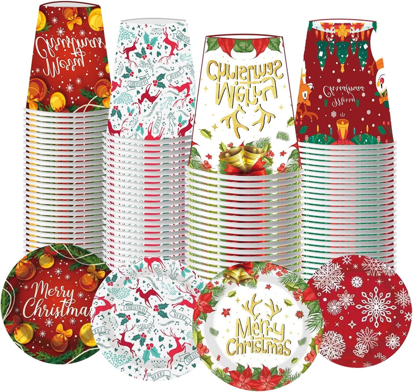 40 Pack Christmas Disposable Cups 9 oz Christmas Paper Cups Party ...