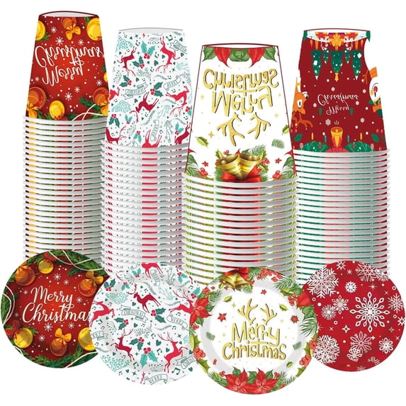 40 Pack Christmas Disposable Cups 9 oz Christmas Paper Cups Party ...