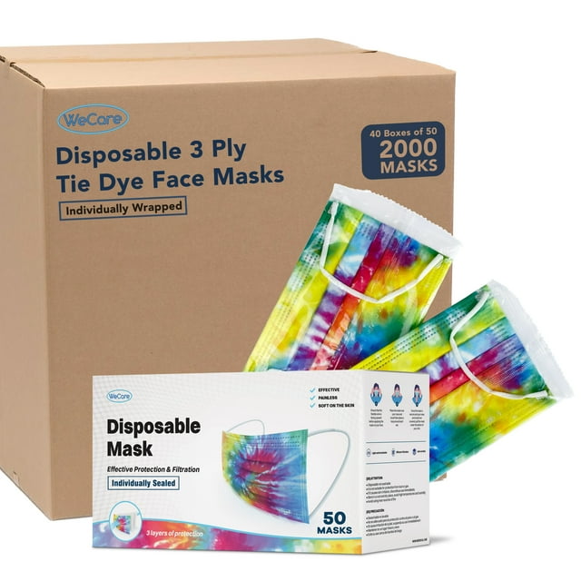 (40 Pack) Disposable Face Masks 3-Ply Individually Wrapped , 50ct - Tie ...