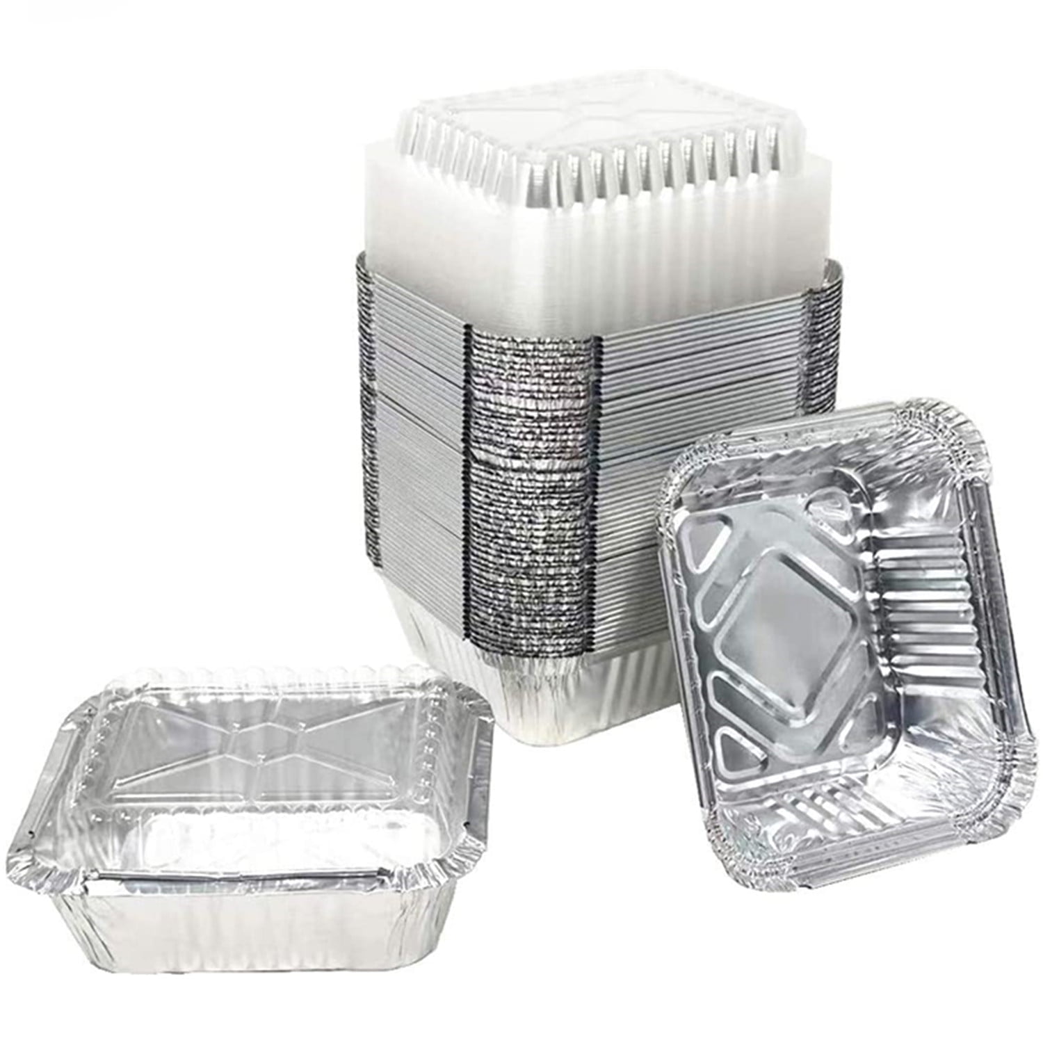 40 Pack Disposable Oblong Aluminum Tin Foil Pans/Container with Clear ...