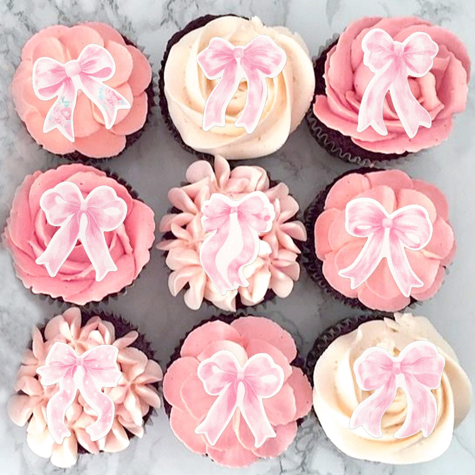 40 Pack Edible AJH3 Bow Cupcake Toppers Glutinous Rice Bowknot Coquette ...