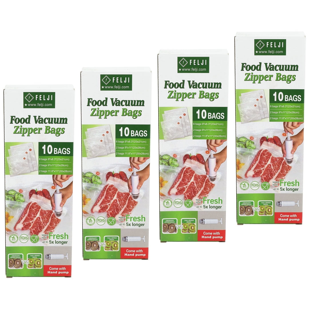 40 Pack Felji Food Vacuum Sealer Bags with Hand Pump, BPA Free ...