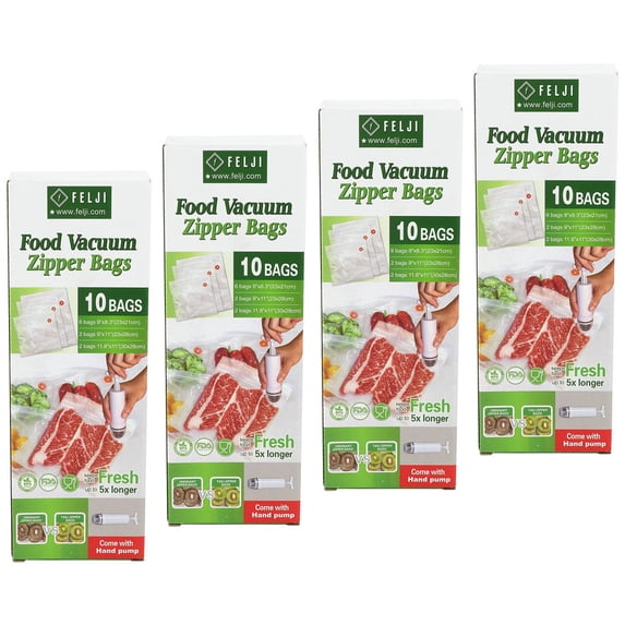 40 Pack Felji Food Vacuum Sealer Bags with Hand Pump, BPA Free ...