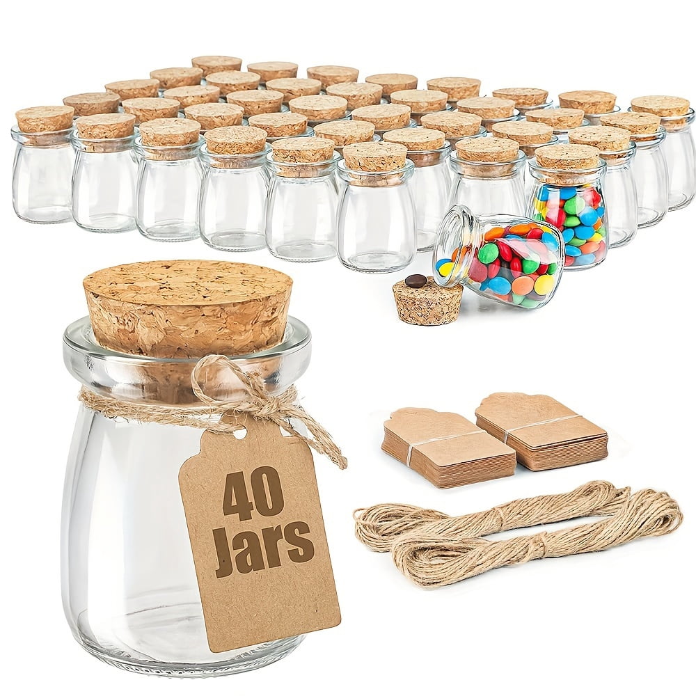 40 Pack Glass Favor Jars With Cork Lid - 3.4 Oz Small Glass Bottles ...