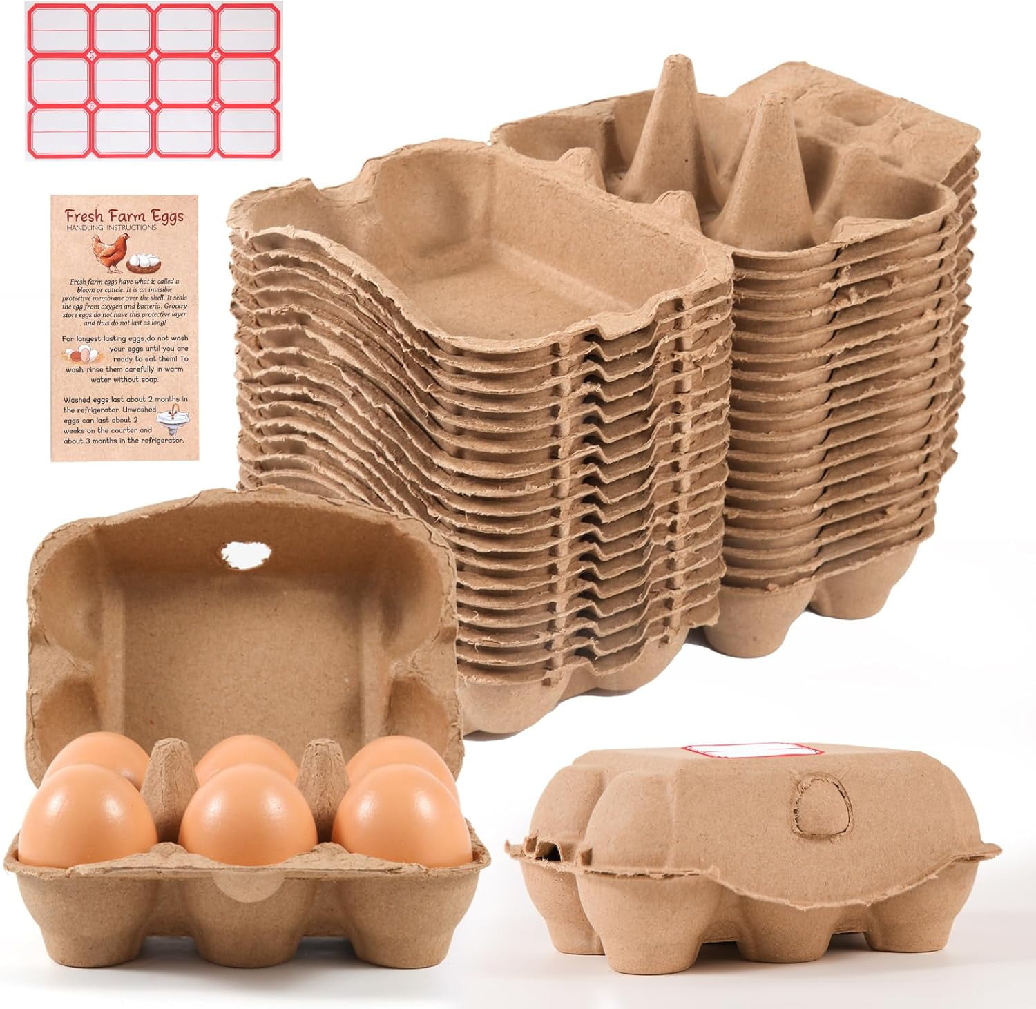 40 Pack Half Dozen Egg Cartons Bulk 6 Count, Empty Natural Paper Pulp ...