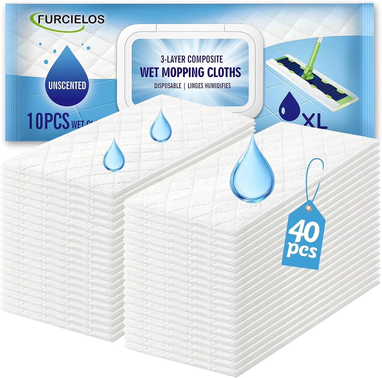 40 Pack Heavy Duty Wet Mop Pads Refills, Compatible with Mops, Suitable ...