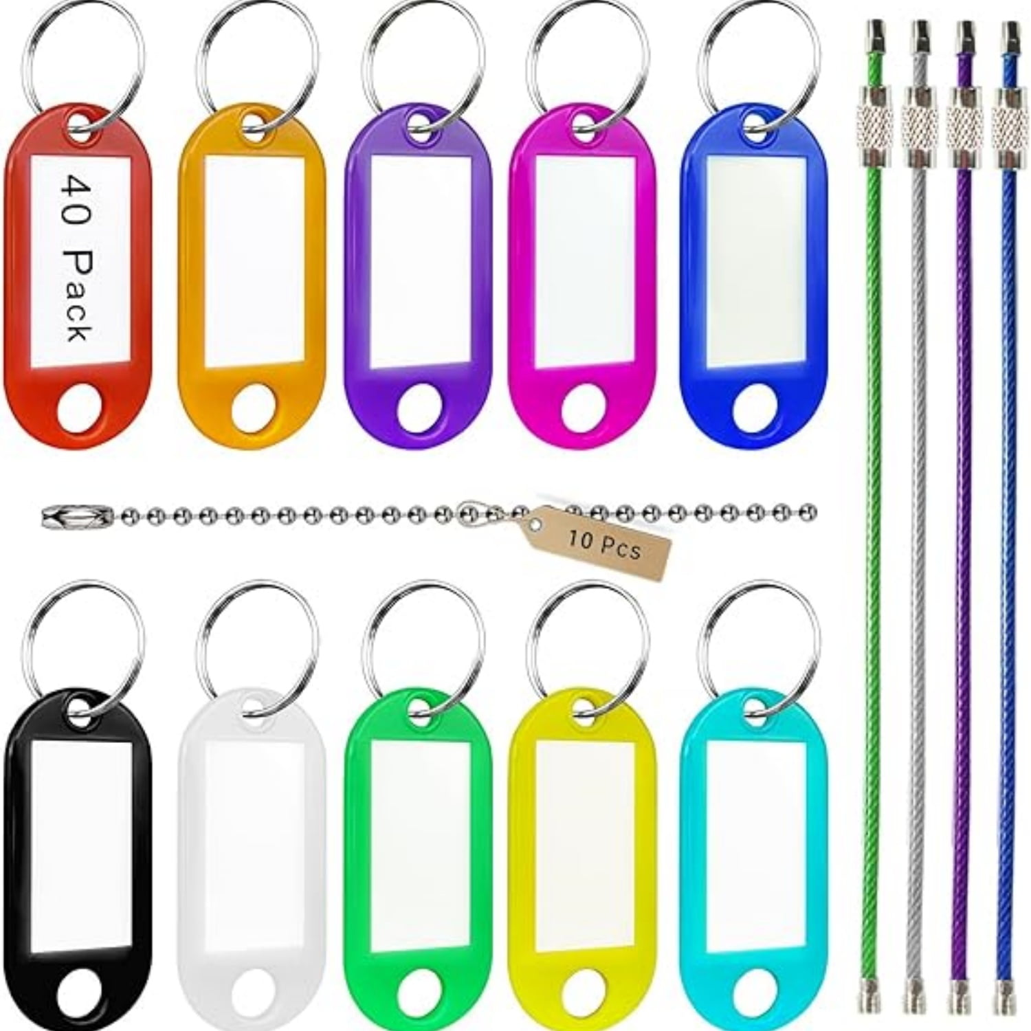 40 Pack Key Tags, 10 Colors Key Labels, Comes with 10 Ball Chains and 4 ...