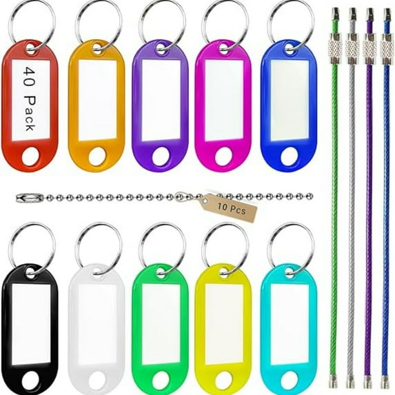 40 Pack Key Tags, 10 Colors Key Labels, Comes with 10 Ball Chains and 4 ...