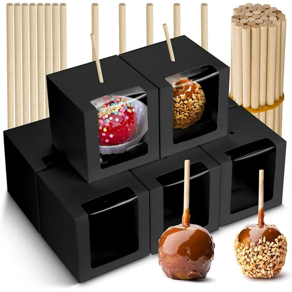 40 Pack Kraft Candy Apple Boxes with Sticks,4" x 4" x 4",Caramel Apple ...