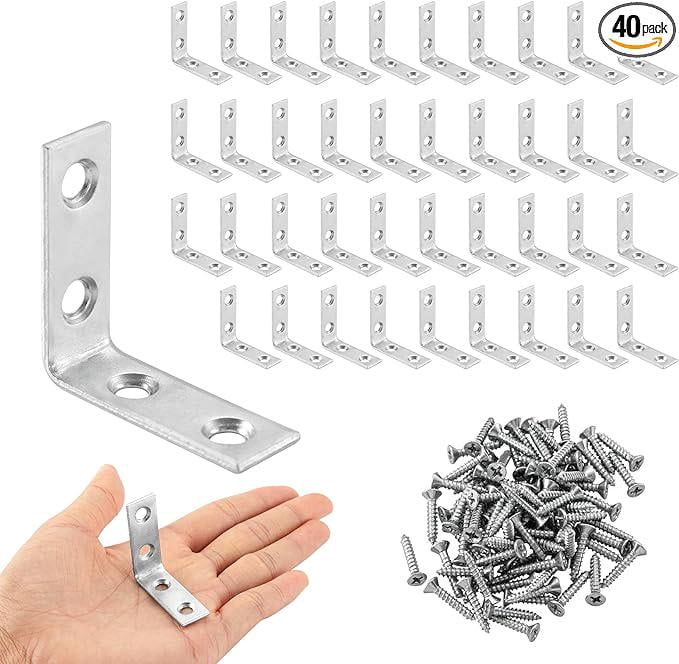 40 Pack L Bracket Corner Braces 90 Degree Right Angle With Screws for ...