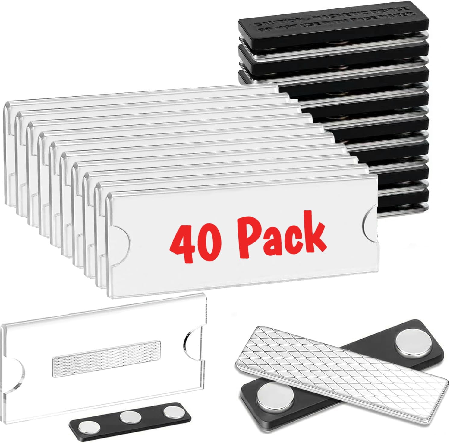 40 Pack Magnetic Name Badges Holder, Acrylic Name Tags with 3 Point ...