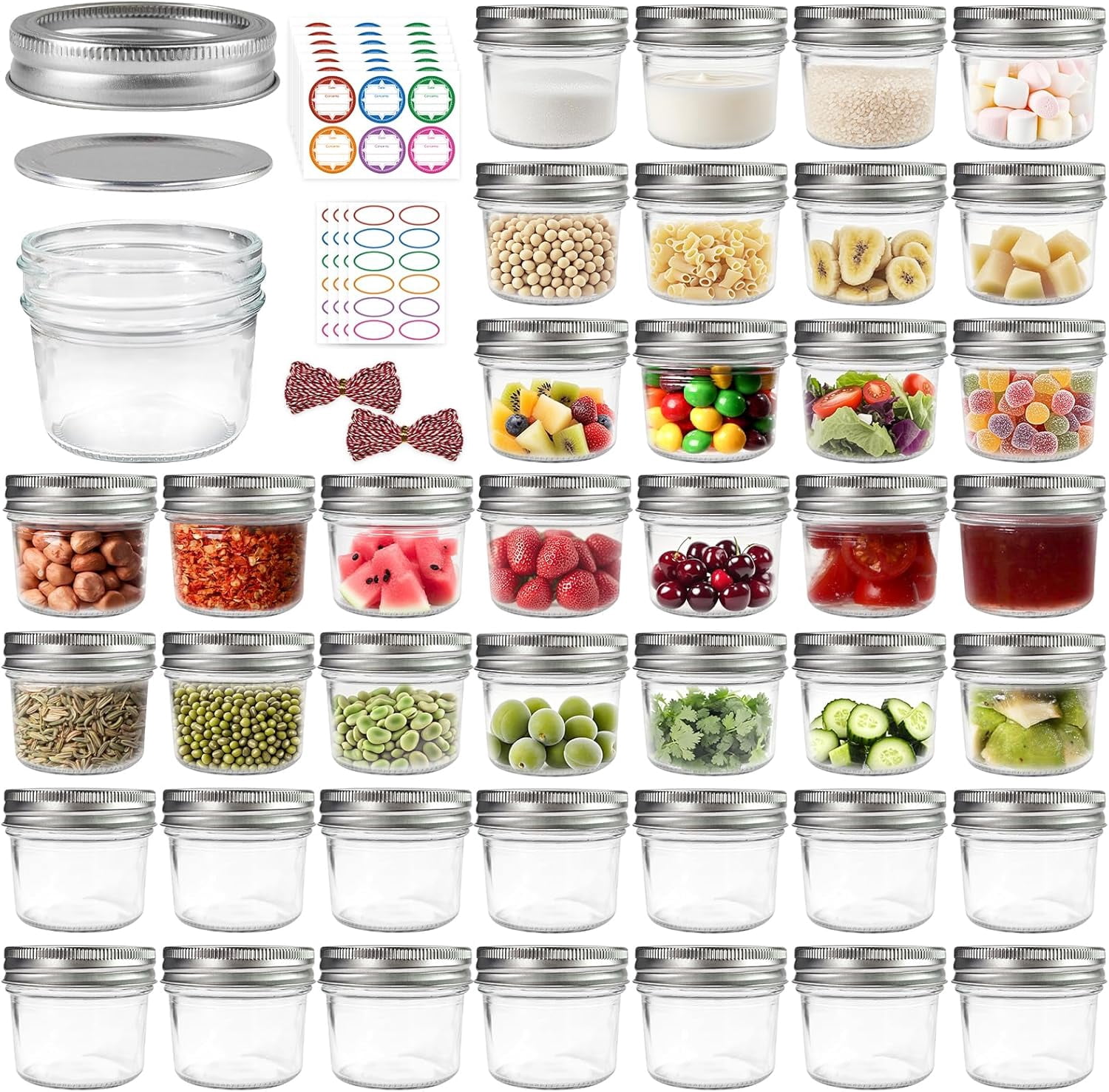 40 Pack Mason Jars 4 oz with Regular Lids and Bands, Mini Canning Jars ...