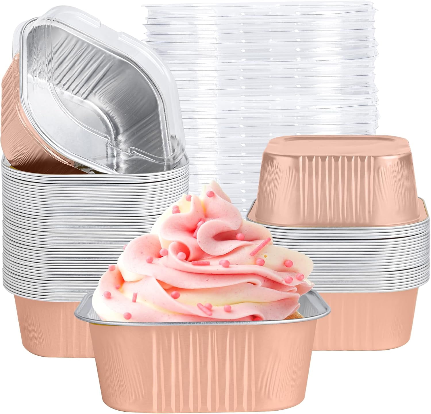 40 Pack Mini Cake Pans with Lids, 5oz Square Aluminum Foil Brownie ...