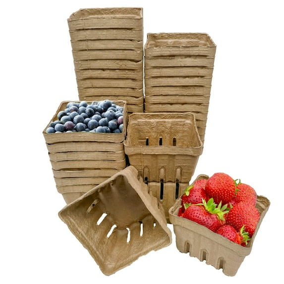 40 Pack Natural Berry Basket 1 Pint, Pulp Fiber Vented Produce ...