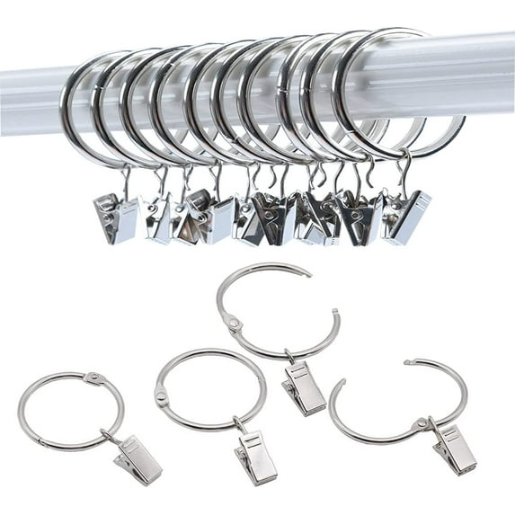 40 Pack Openable Curtain Rings with Clips Metal Hangers Ring, Drapery ...