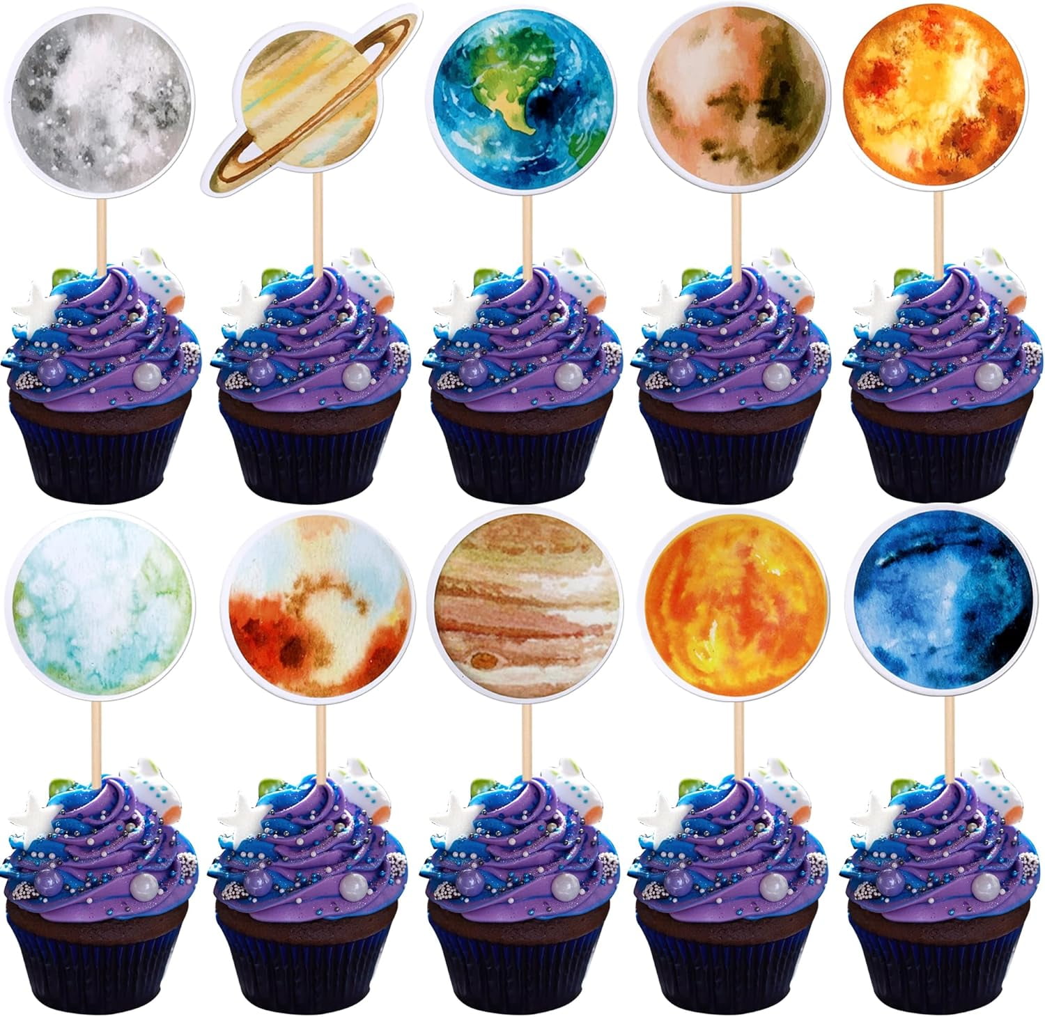 40 Pack Outer Space Cupcake Toppers Solar Eclipse Decorations Galaxy ...