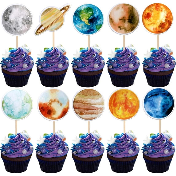 40 Pack Outer Space Cupcake Toppers Solar Eclipse Decorations Galaxy ...