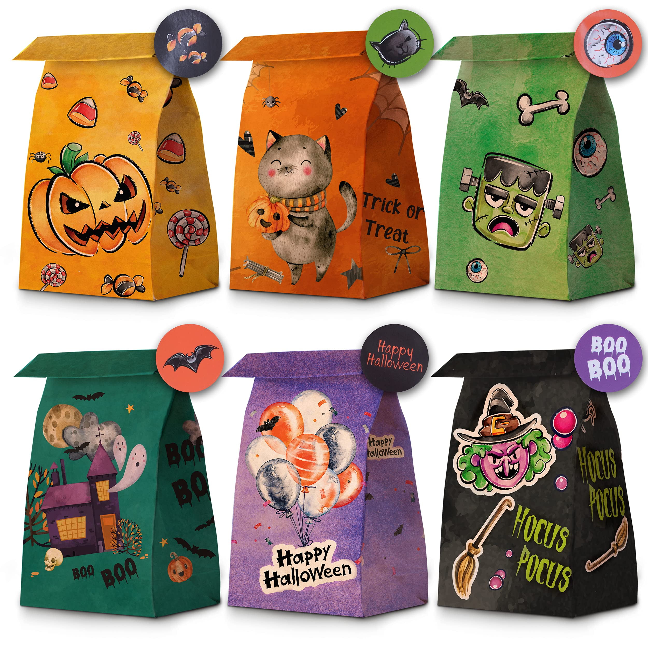 40 Pack Paper Halloween Trick Or Treat Grab Bags with Stickers for ...