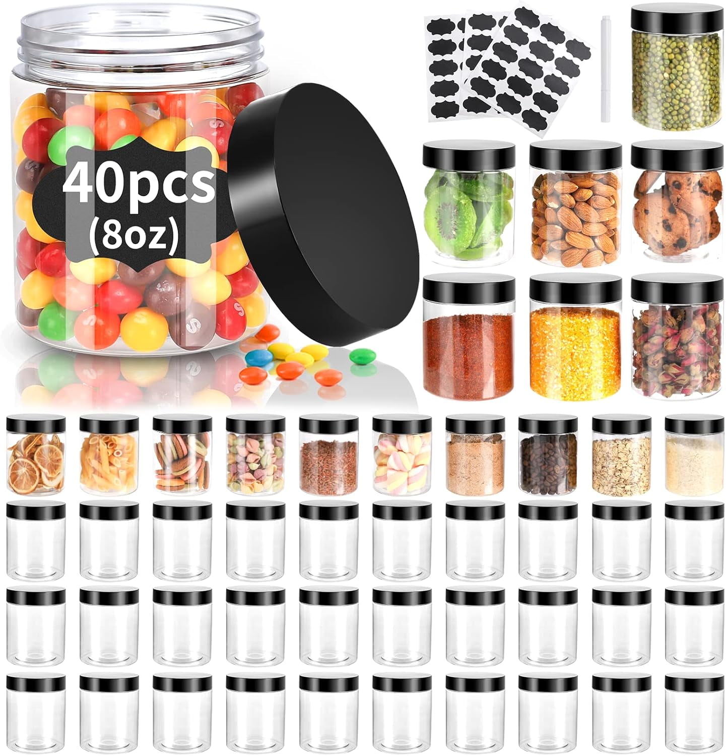 40 Pack Plastic Jars with Lids, 8 oz Clear Slime Cosmetics Containers ...