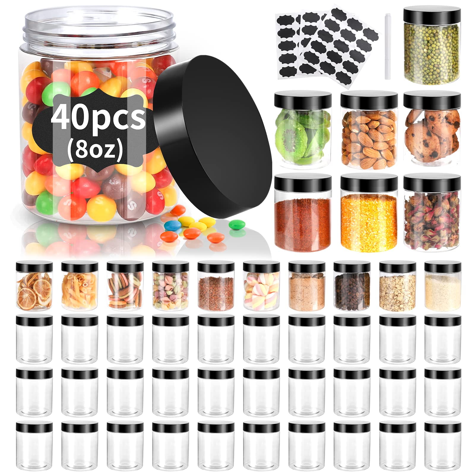 40 Pack Plastic Jars with Lids, Gencywe 8 Slime Cosmetics Containers with Pen and Labels ...