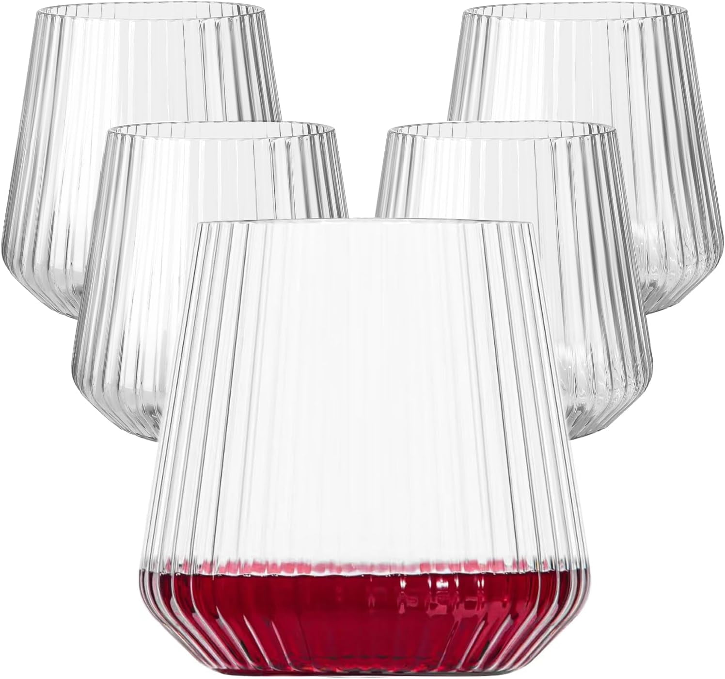 40 Pack Plastic Ribbed Wine Glasses, 14Oz Origami Disposable Wine ...
