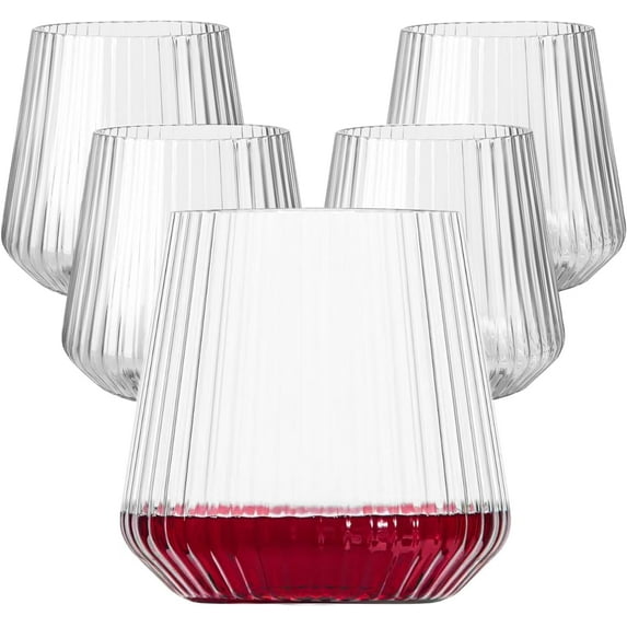 40 Pack Plastic Ribbed Wine Glasses, 14Oz Origami Disposable Wine ...