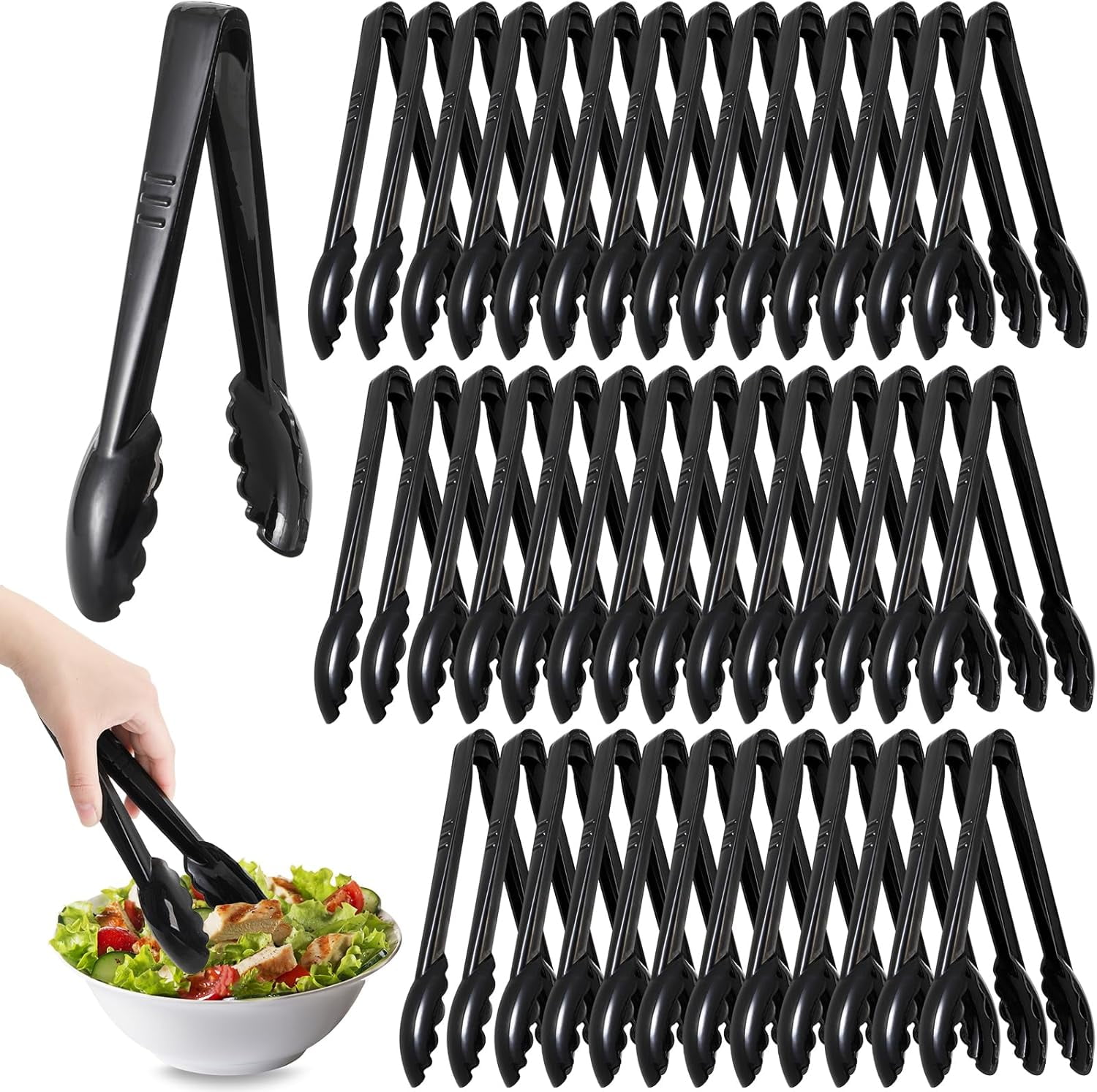 40 Pack Plastic Tongs for Serving, 9" Disposable Buffet Tong, Heavy ...