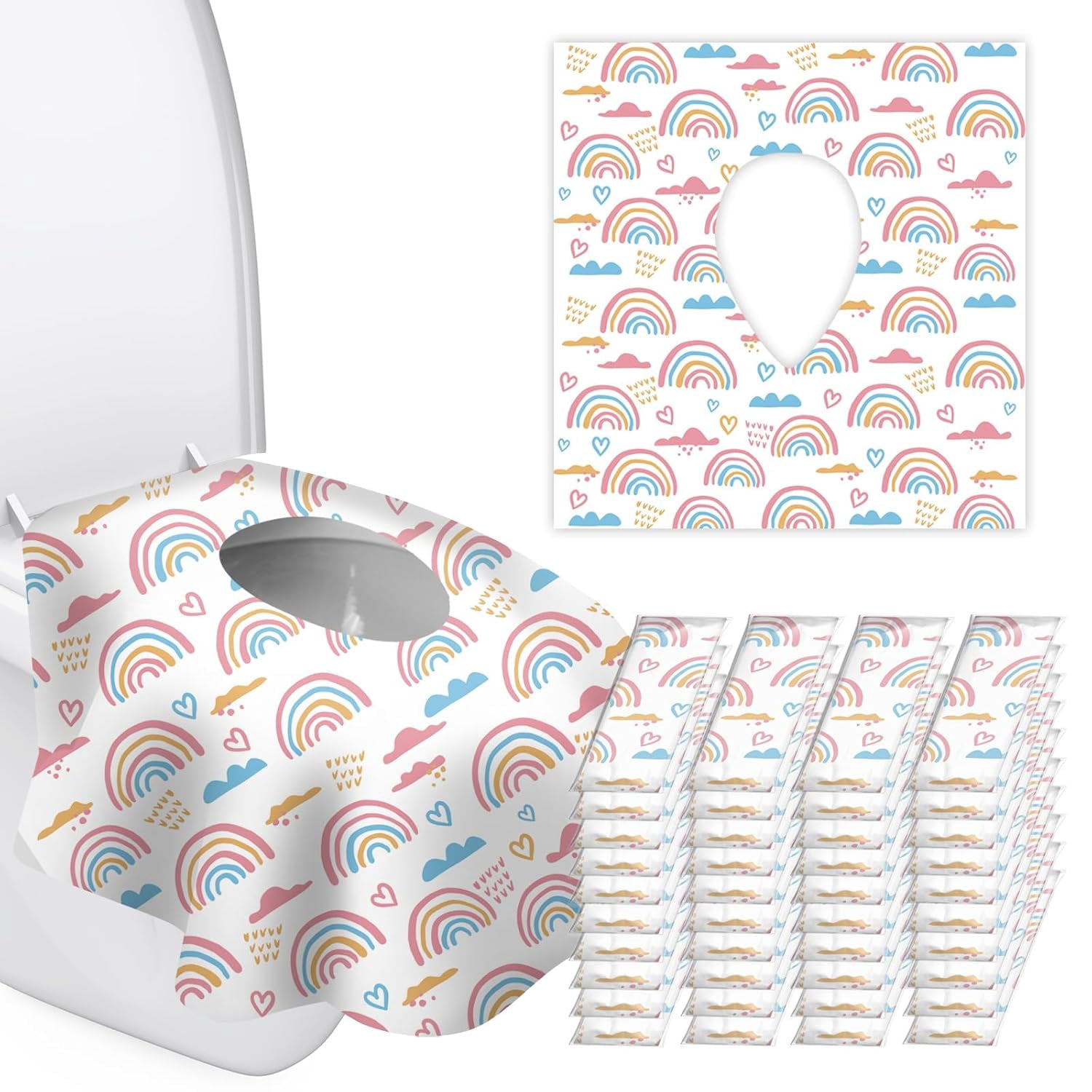 40 Pack Rainbow Waterproof Disposable Individually Wrapped Toilet Seat ...