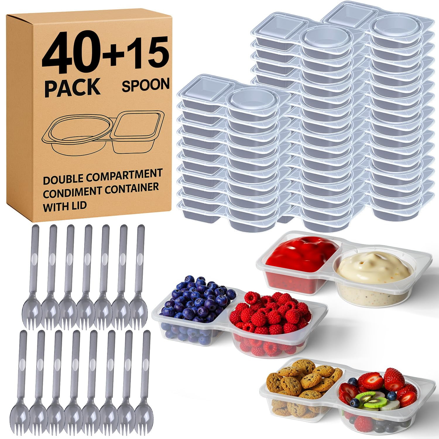 40-Pack Reusable Snack Containers with Lids, Double Compartment ...