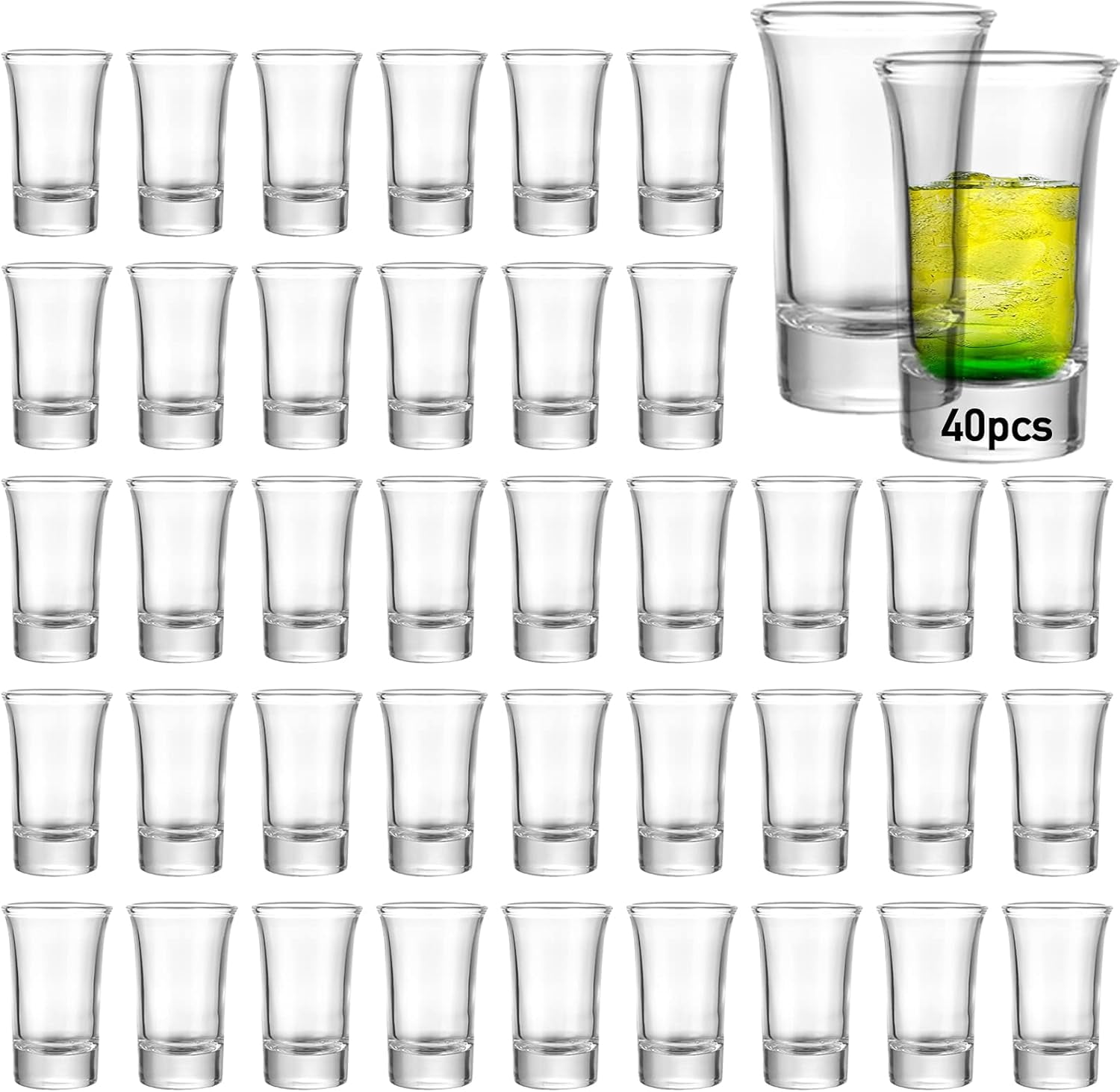 40 Pack Shot Glass Bulk Set with Heavy Base, 1.5 Ounce Clear Shot Round ...