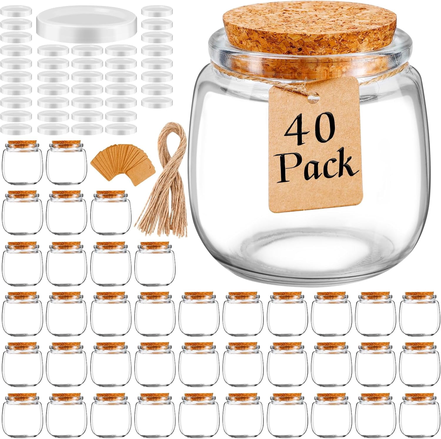 40 Pack Small Glass Jars, 7oz Mini Yogurt Jars with Cork Lids and PE ...