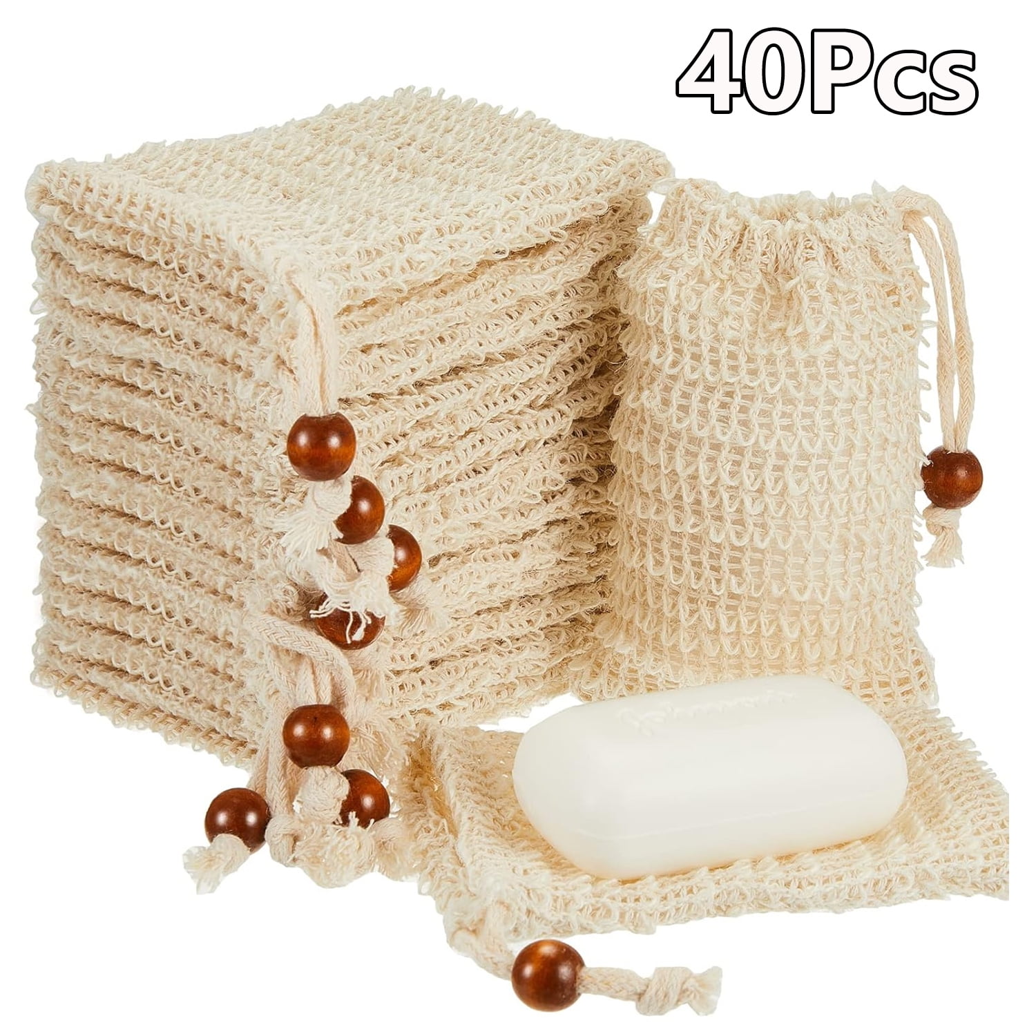 40Pcs Soap Bags for Soap Bars, Natural Sisal Soap Saver Bag Pouch Mesh ...