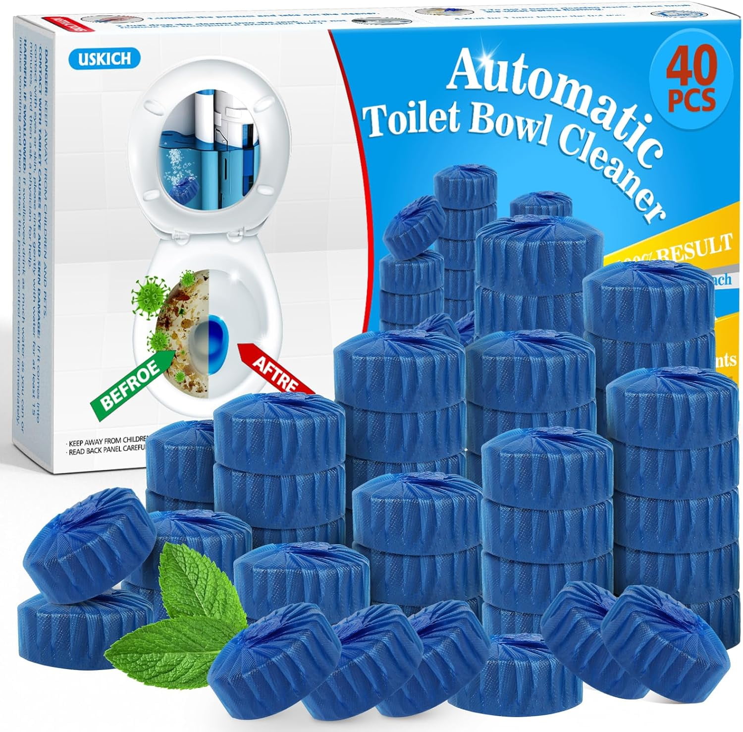 40 Pack Toilet Bowl Cleaner Tablets,Blue Automatic Toilet Tank Cleaners ...