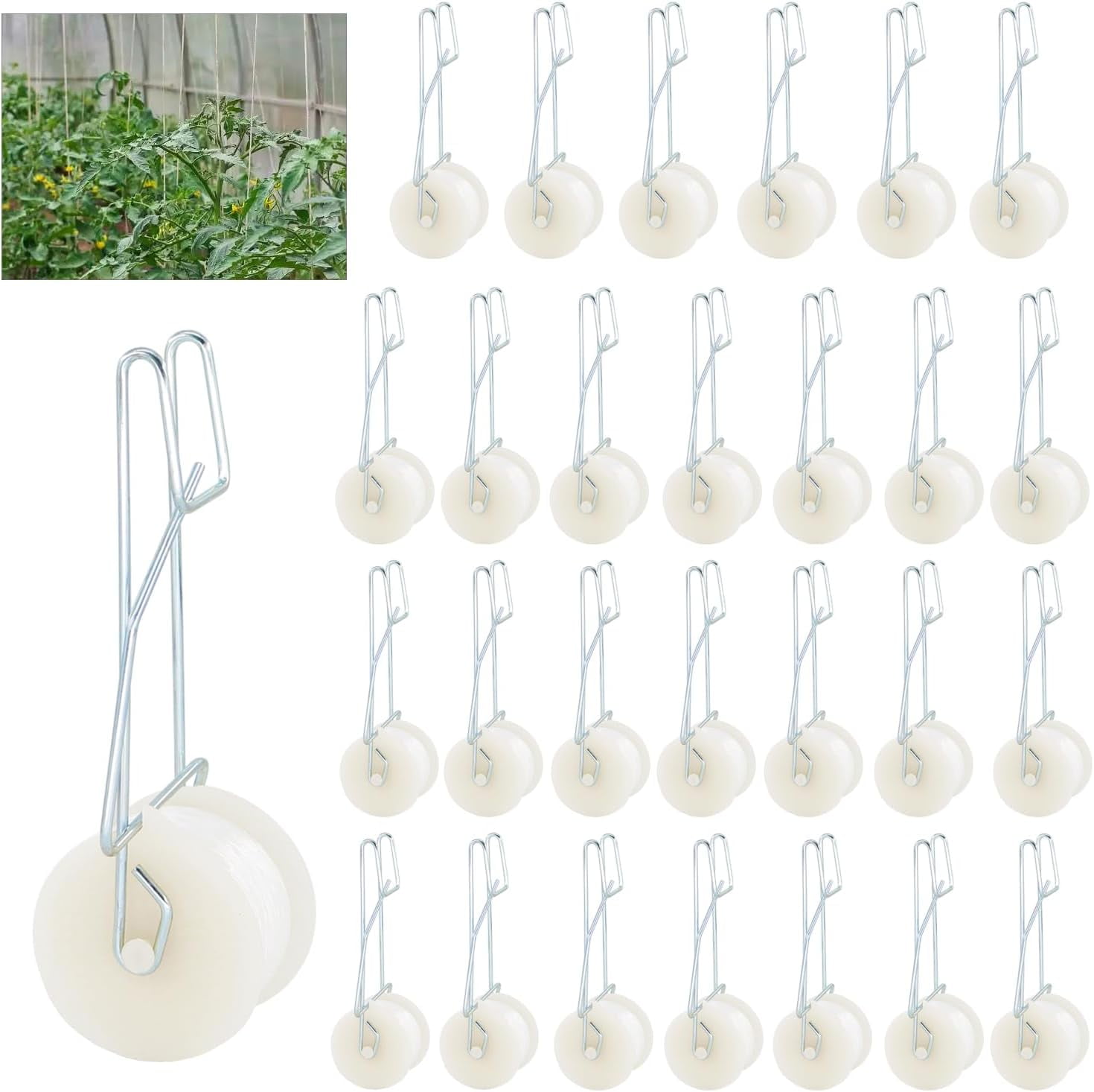40 Pack Tomato Roller Hooks with 49.2FT String, Greenhouse Trellising ...