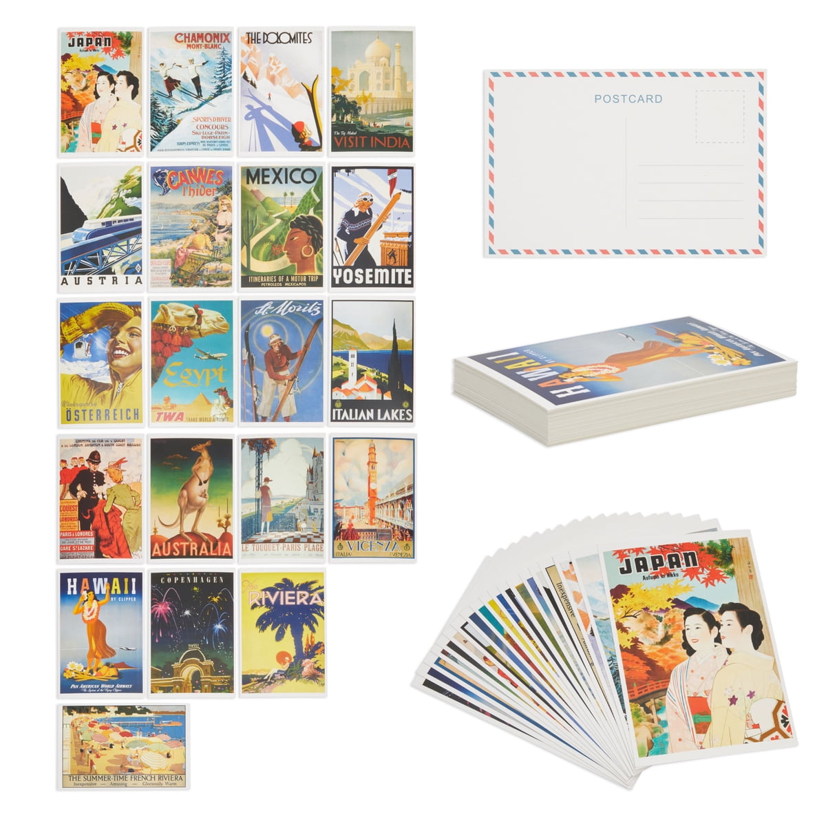 Pipilo Press, Vintage Travel Postcards, 4x6 in, 40 Pack 20 Designs ...