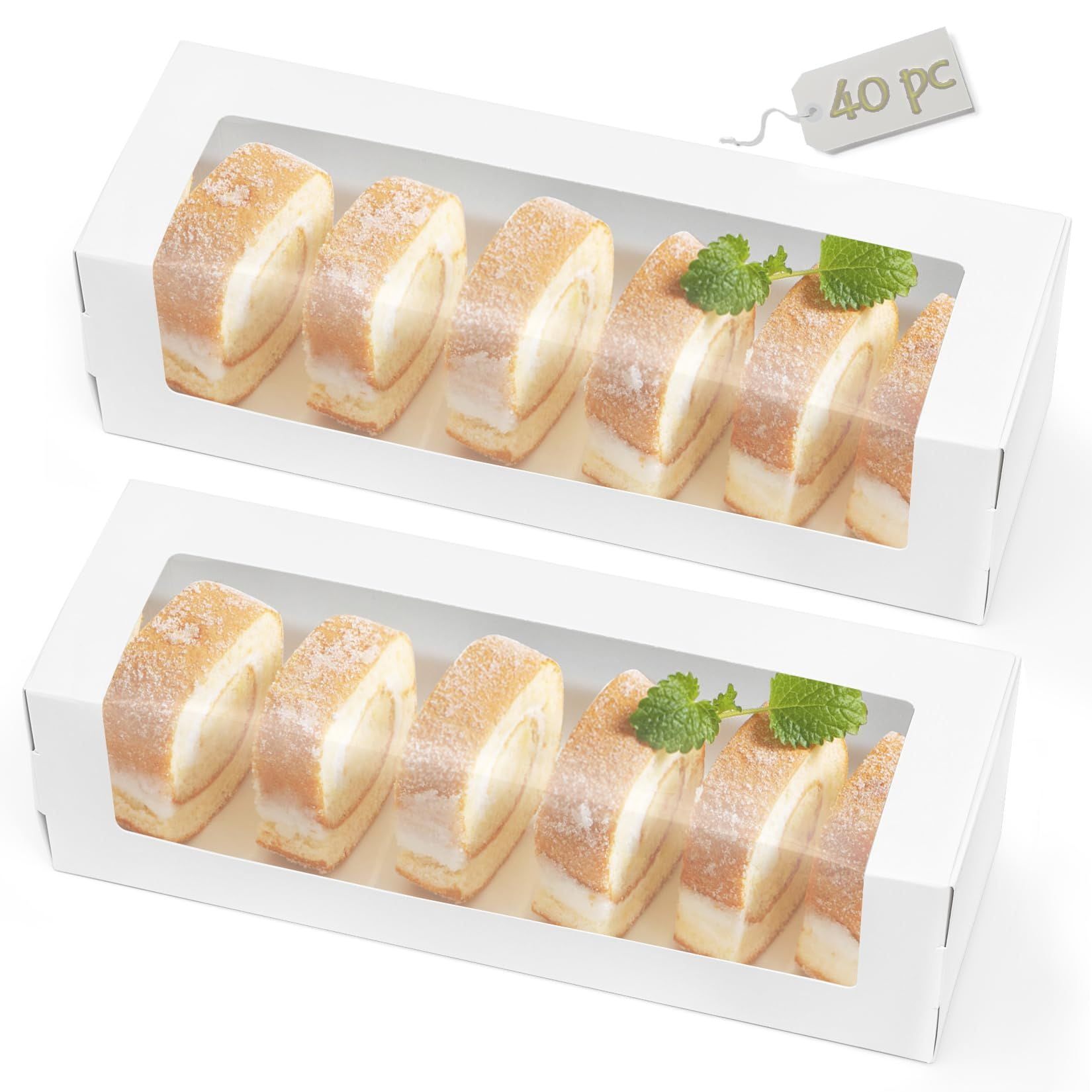 40 Pack White Bakery Boxes with Window, 12 x 4 x 3.5 Roll Cake Boxes ...